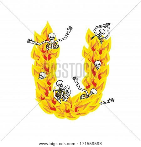 Letter U Hellish Flames And Sinners Font. Fiery Lettering. Infernal ...
