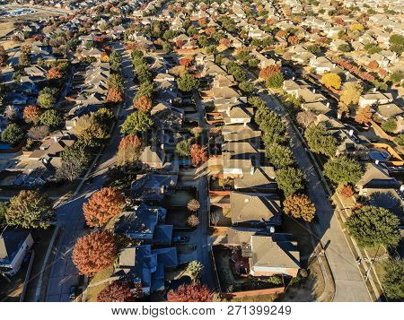 Top View Suburban Residential Neighborhood With Colorful Fall Foliage ...