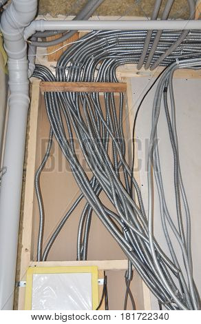 Electrical wiring. Electric wire installation in house. - Stock Image ...