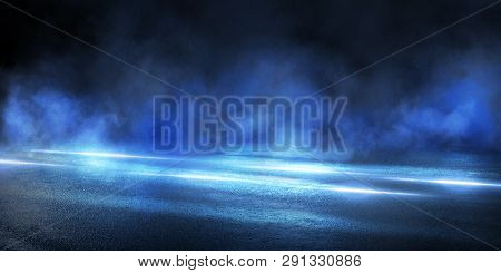 Empty Street Scene Background With Abstract Spotlights Light. Night ...