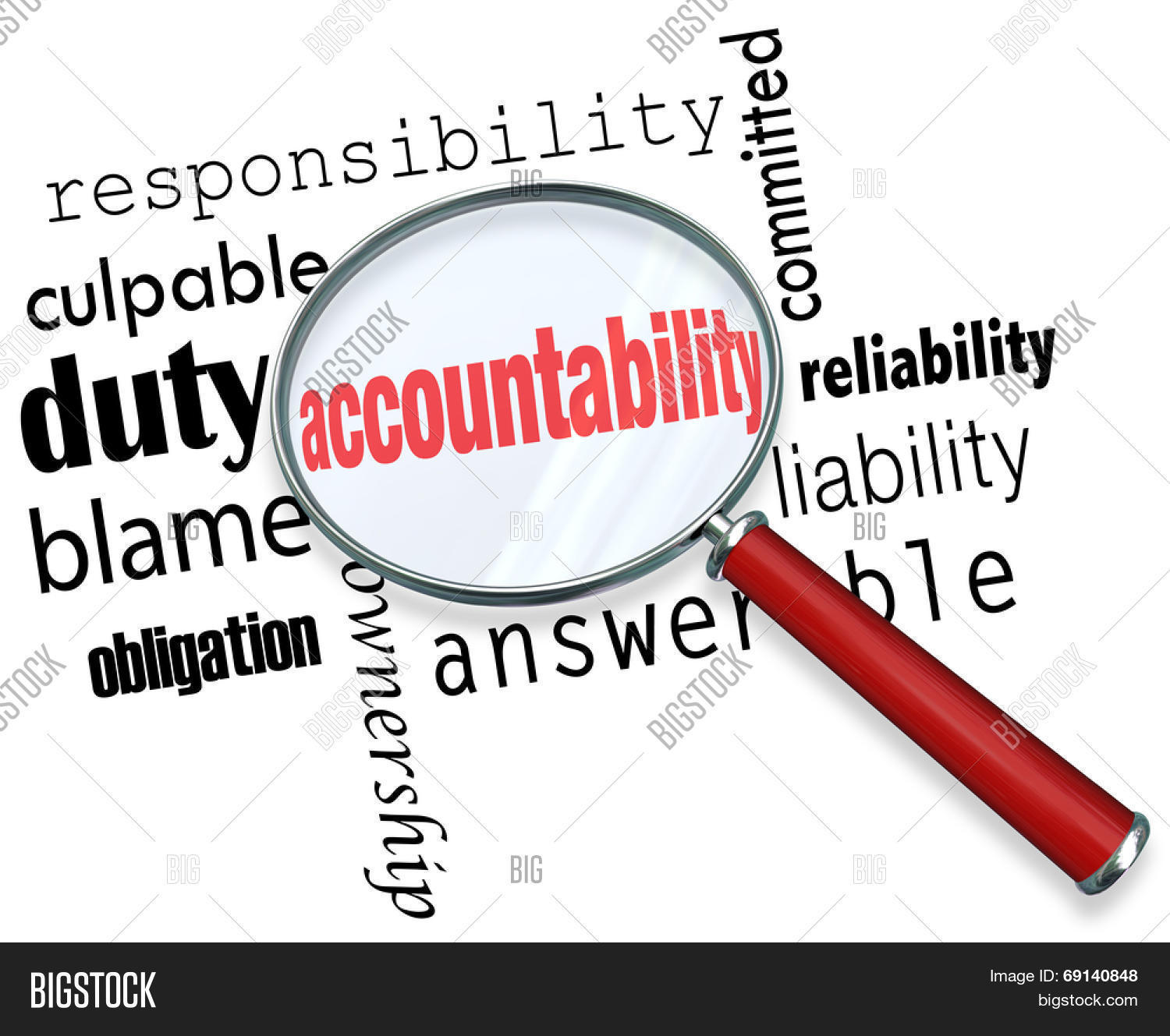 Accountability word under a magnifying glass looking for someone to ...