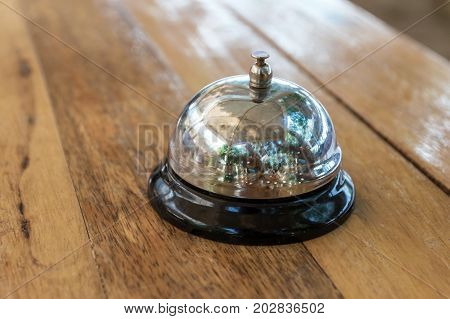 Restaurant service bell on the tableBusiness concept Serve today hotel ...