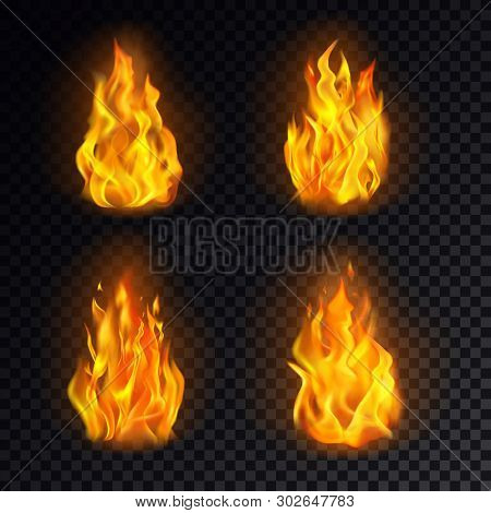 Set Of Isolated 3d Fire Or Realistic Burn, Orange Flame Emoji On ...