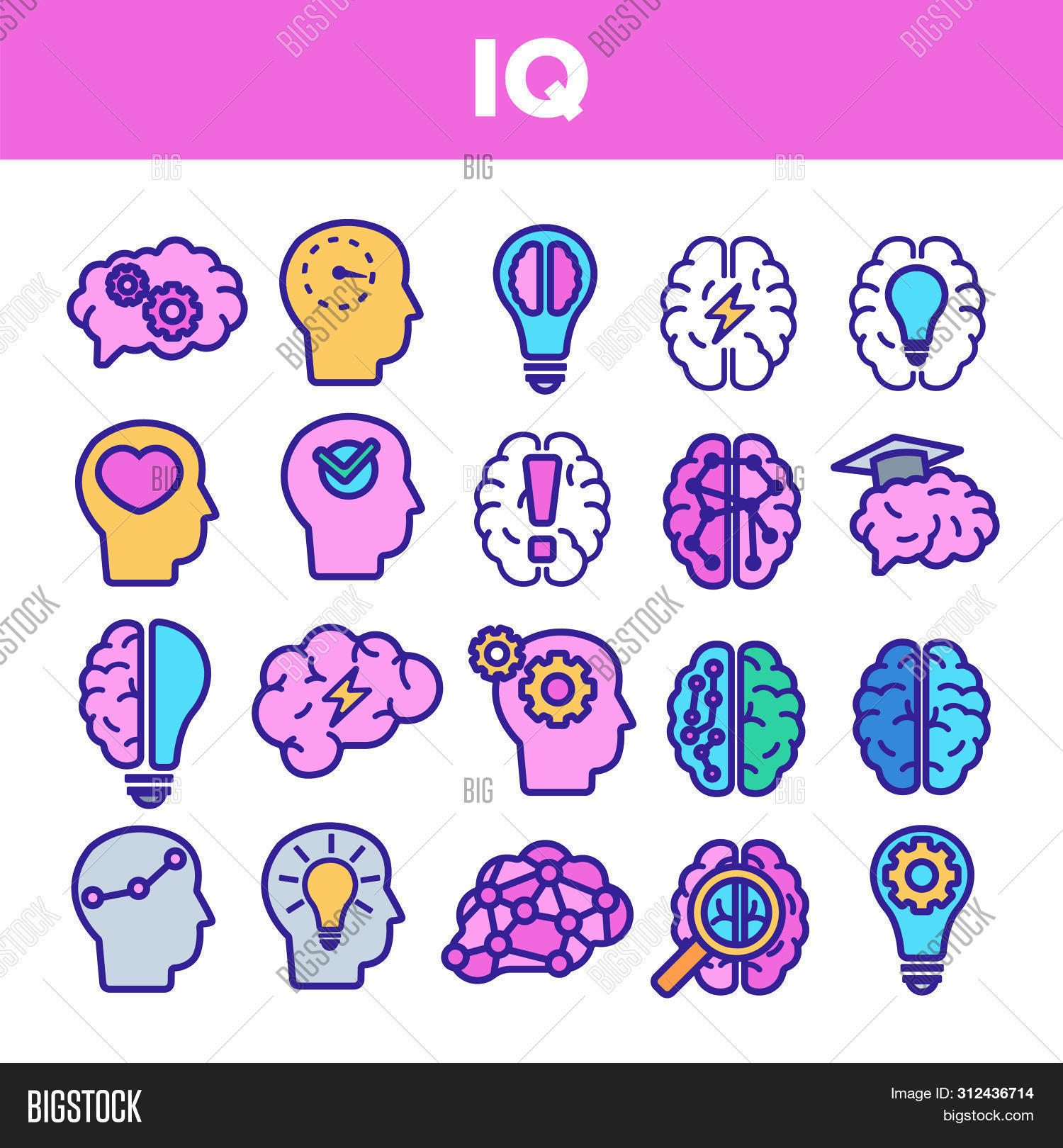 Iq, Intellect Linear Icons Set. Intelligence Coefficient, Iq Thin Line ...