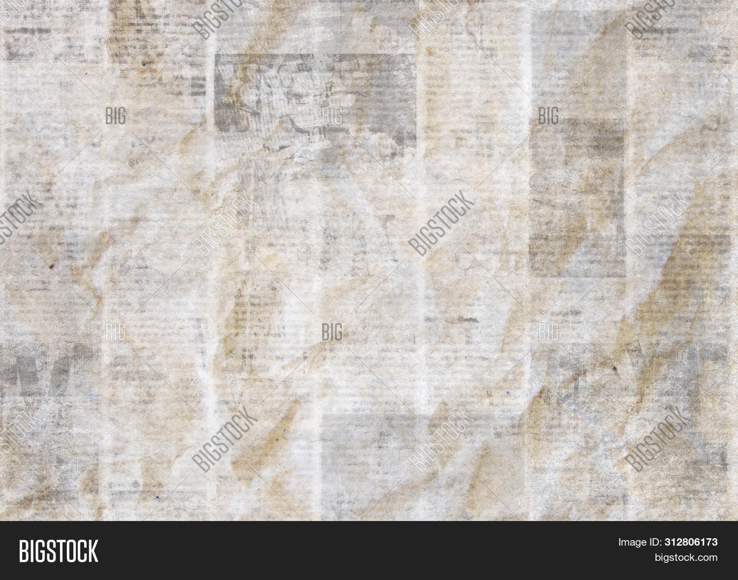 Vintage Grunge Crumpled Paper Texture Background. Blurred Old Newspaper ...
