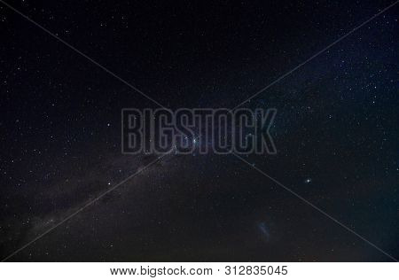 Cloudless starlit night sky with Milky Way and bright stars as panorama ...