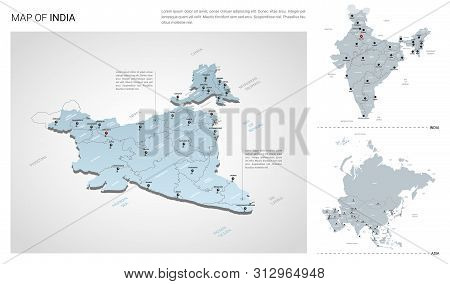 Vector Set Of India Country. Isometric 3d Map, India Map, Asia Map ...