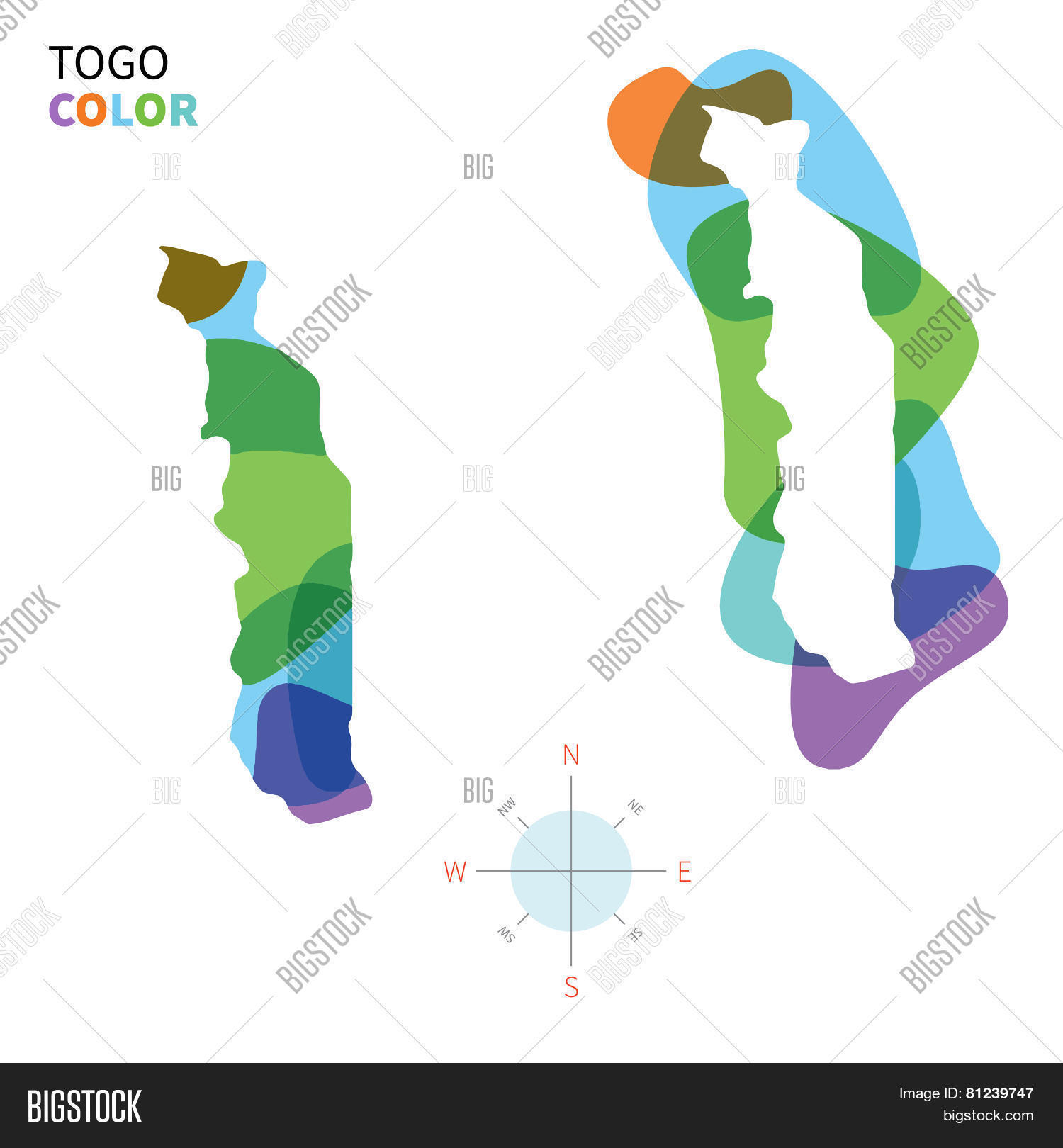Abstract vector color map of Togo with transparent paint effect. image ...