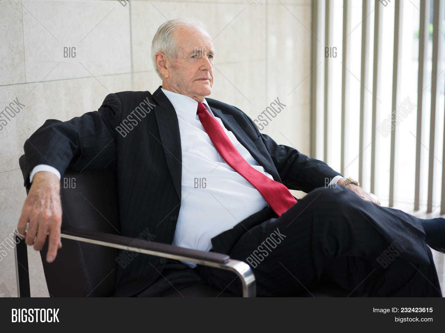 Portrait Of Serious Senior Caucasian Ceo Wearing Formal Suit Sitting In ...