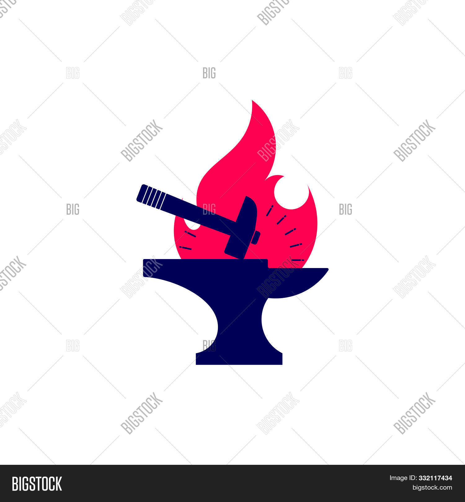 Hammer Silhouette Flame Blacksmith Symbol Logo Vector image & stock ...
