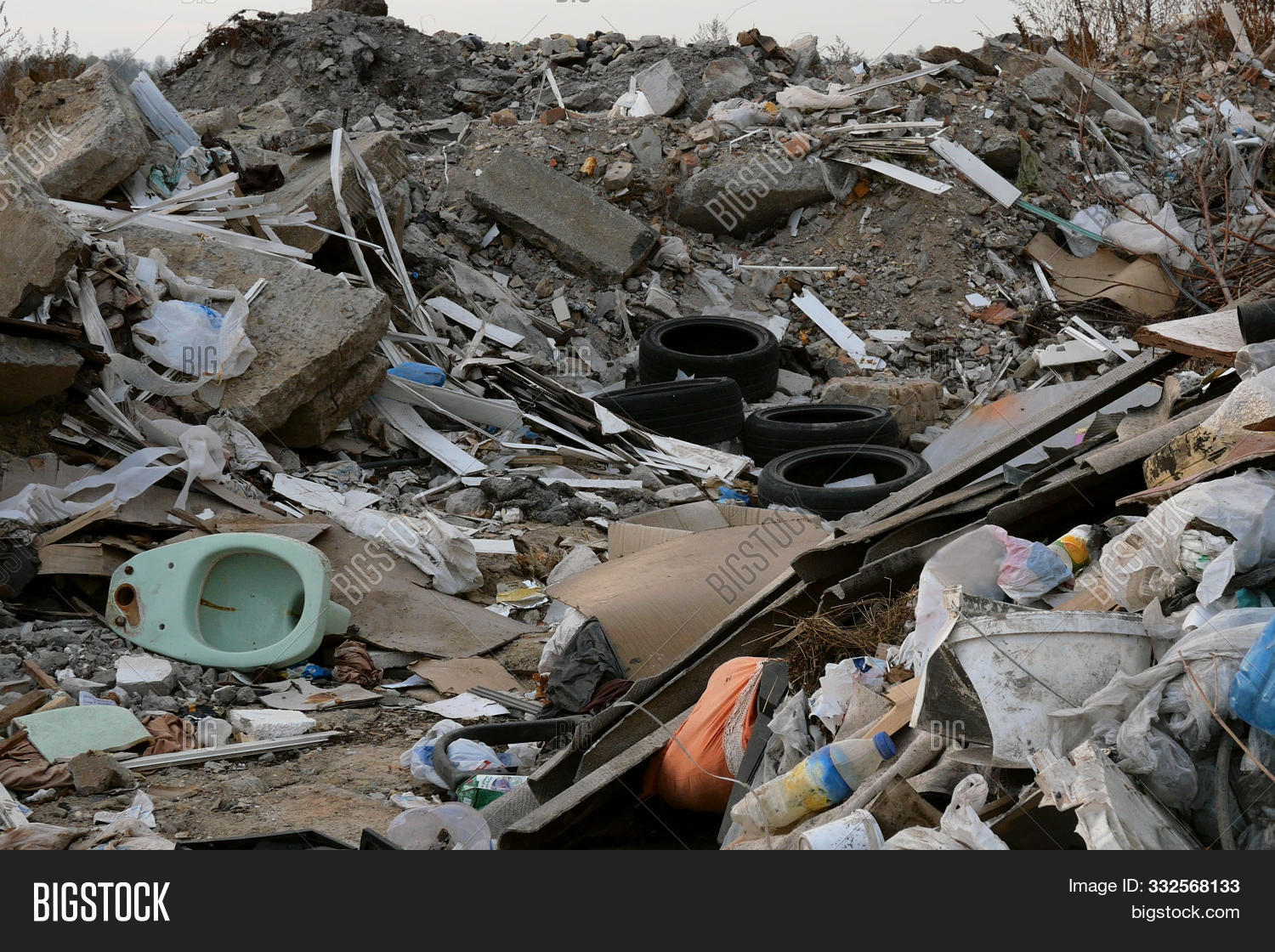 Industrial And Household Waste. Large Garbage Pile. Degraded Garbage ...