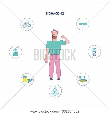Biohacking Vector Illustration. Flat Tiny Self Improvement Persons ...