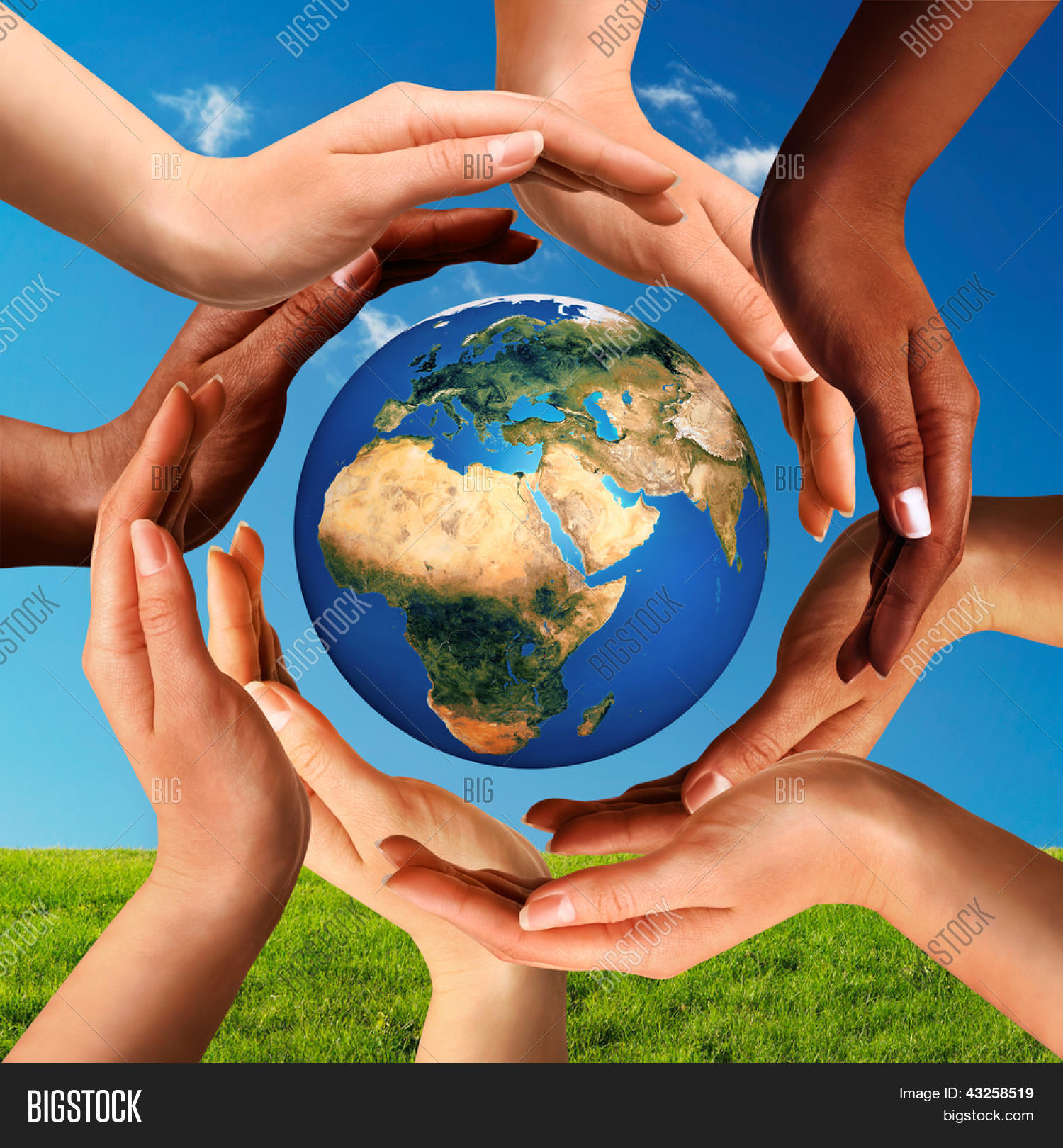 Conceptual peace and cultural diversity symbol of multiracial hands ...