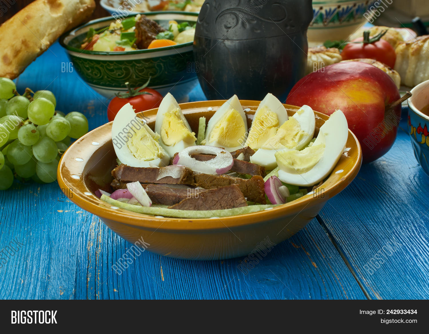 Uzbek Beef Salad Tashkent, Traditional Assorted Dishes, Top View ...