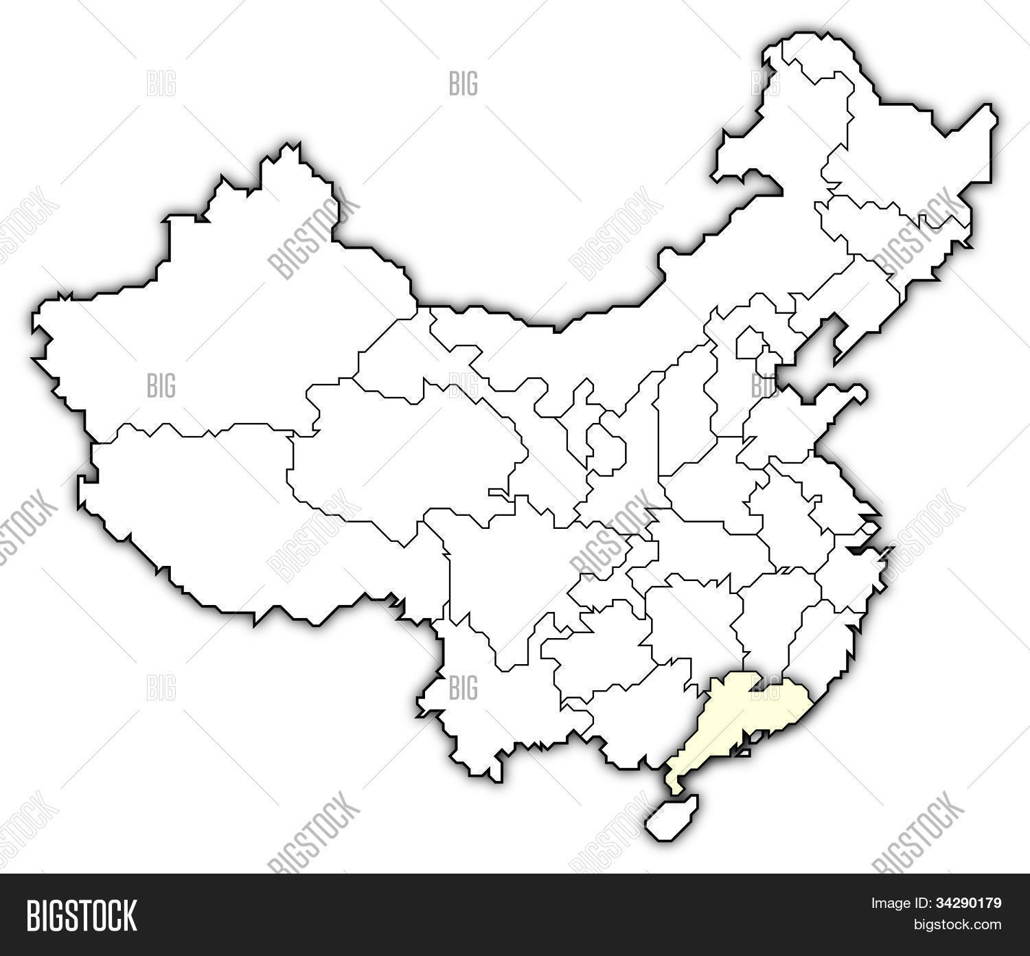 Map Of China, Guangdong Highlighted image & stock photo. 34290179