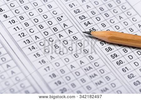 Testing In Exercise And Exam Paper. Computer Sheet With Pencil In ...