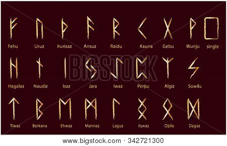 Set Of Old Norse Scandinavian Runes. Rune Alphabet. Occult Symbols ...