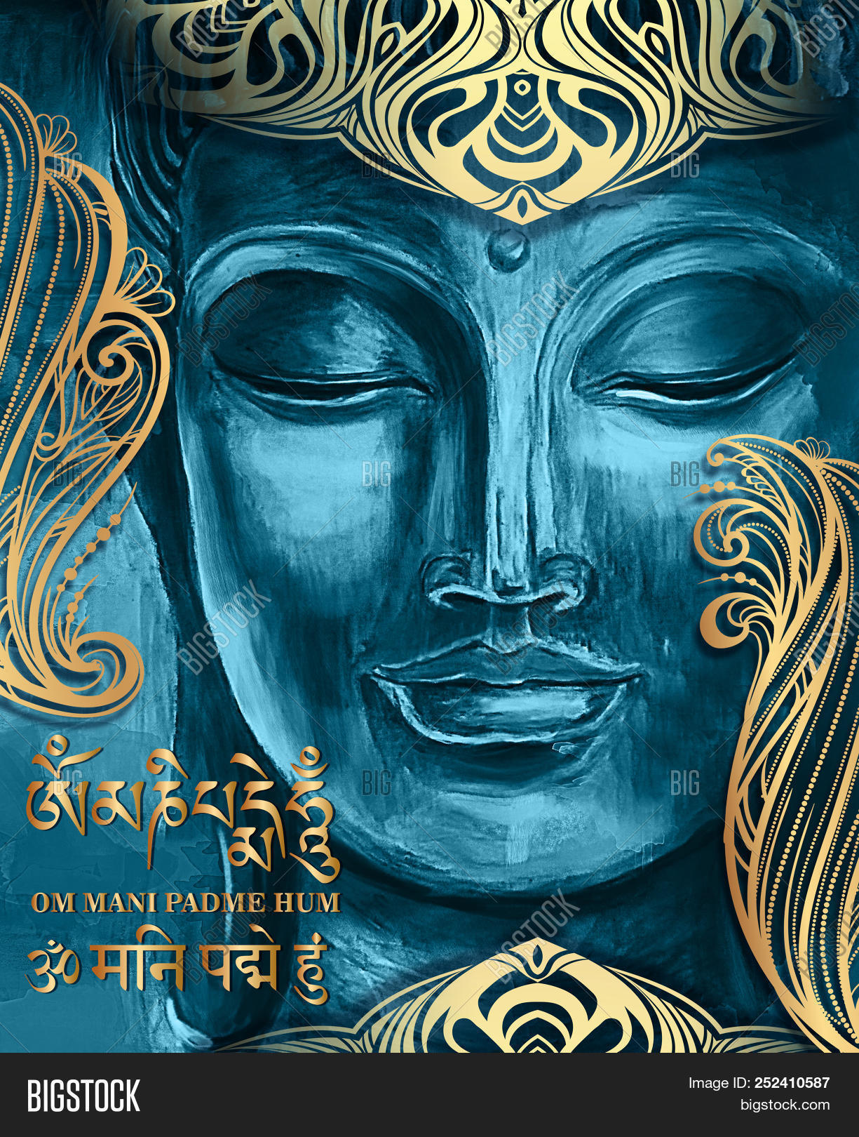 Gautama Buddha - Digital Art Collage Combined With Watercolor. Mantra ...