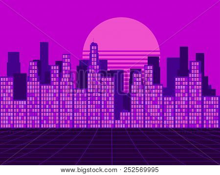 Retro Futuristic City In The Style Of The 80S. Synthwave Retro ...
