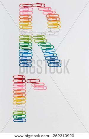Alphabet R Made From Color Paper Clips On White Background. Uppercase ...
