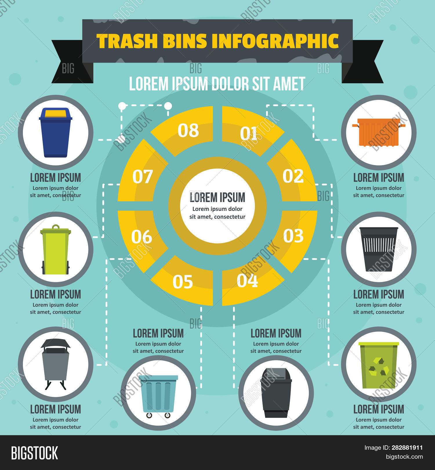 Trash Bins Infographic Banner Concept. Flat Illustration Of Trash Bins ...