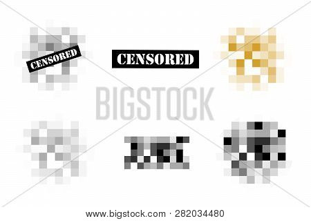 Set Of Pixel Censored Signs. Black Censor Bar Concept. Censorship ...