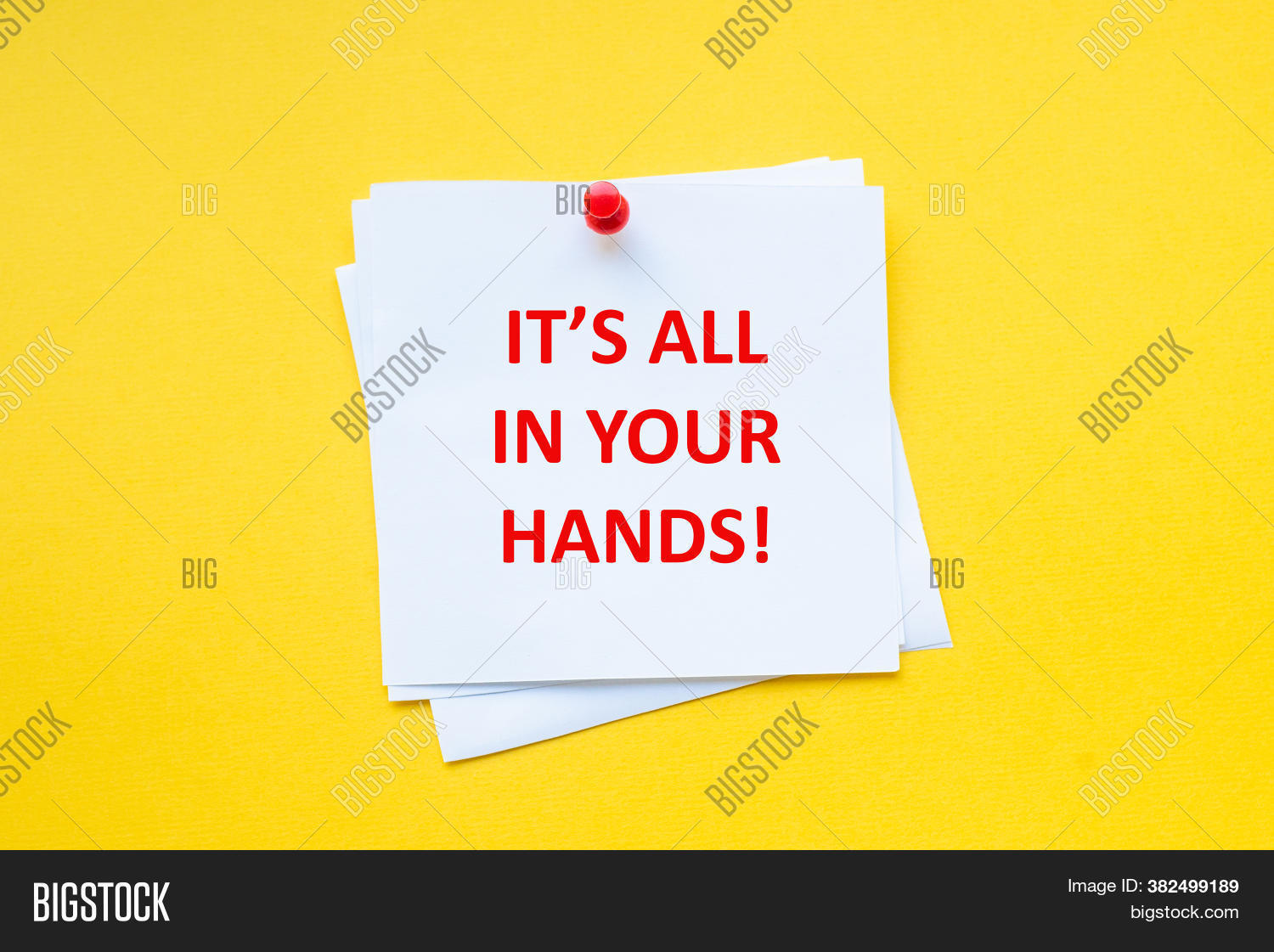 Its all in your hands. Motivational slogan on white sticker with yellow ...