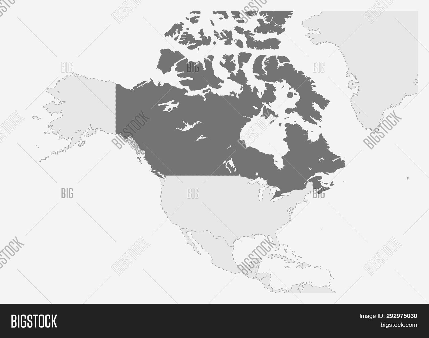 Map Of America With Highlighted Canada Map, Gray Map Of Canada With ...