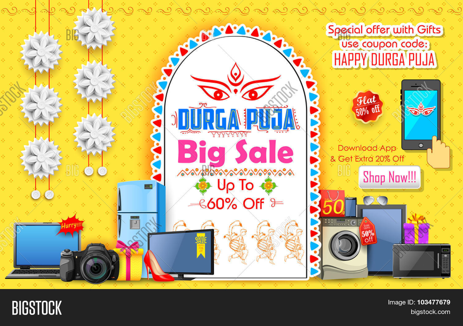 illustration of Durga Puja background for Offer promotions image ...