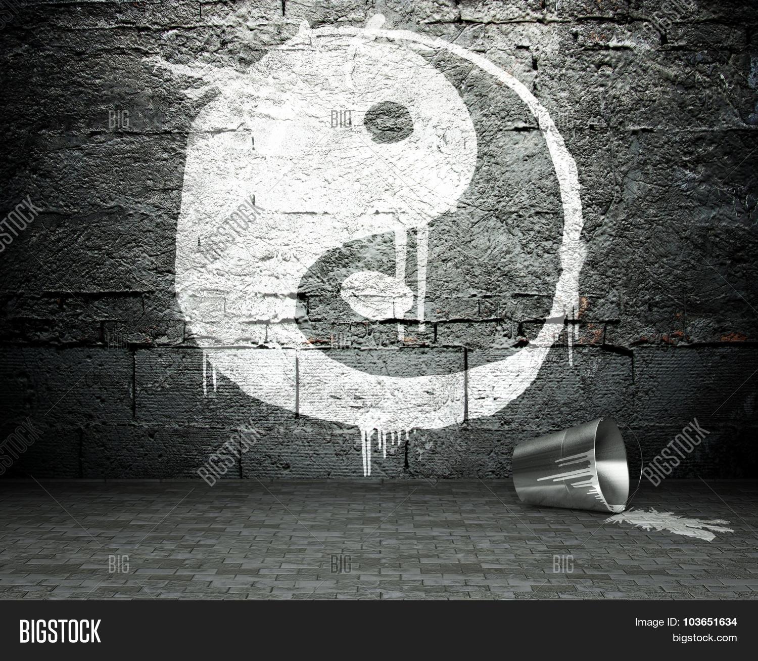 Graffiti Wall With Yin Yang, Street Background image & stock photo ...