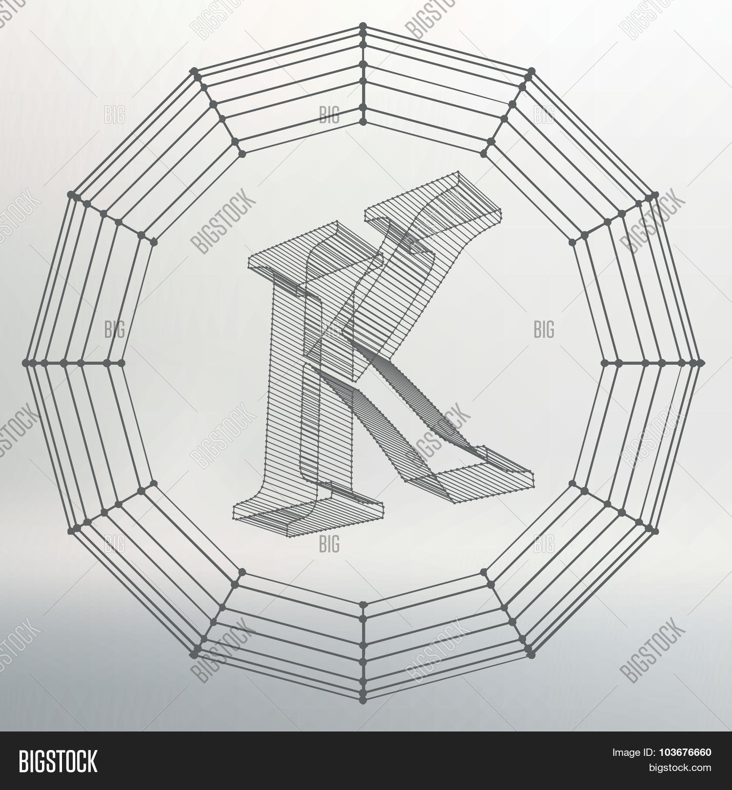 Vector illustration of letter K. Fonts of Mesh polygonal. Wire frame ...