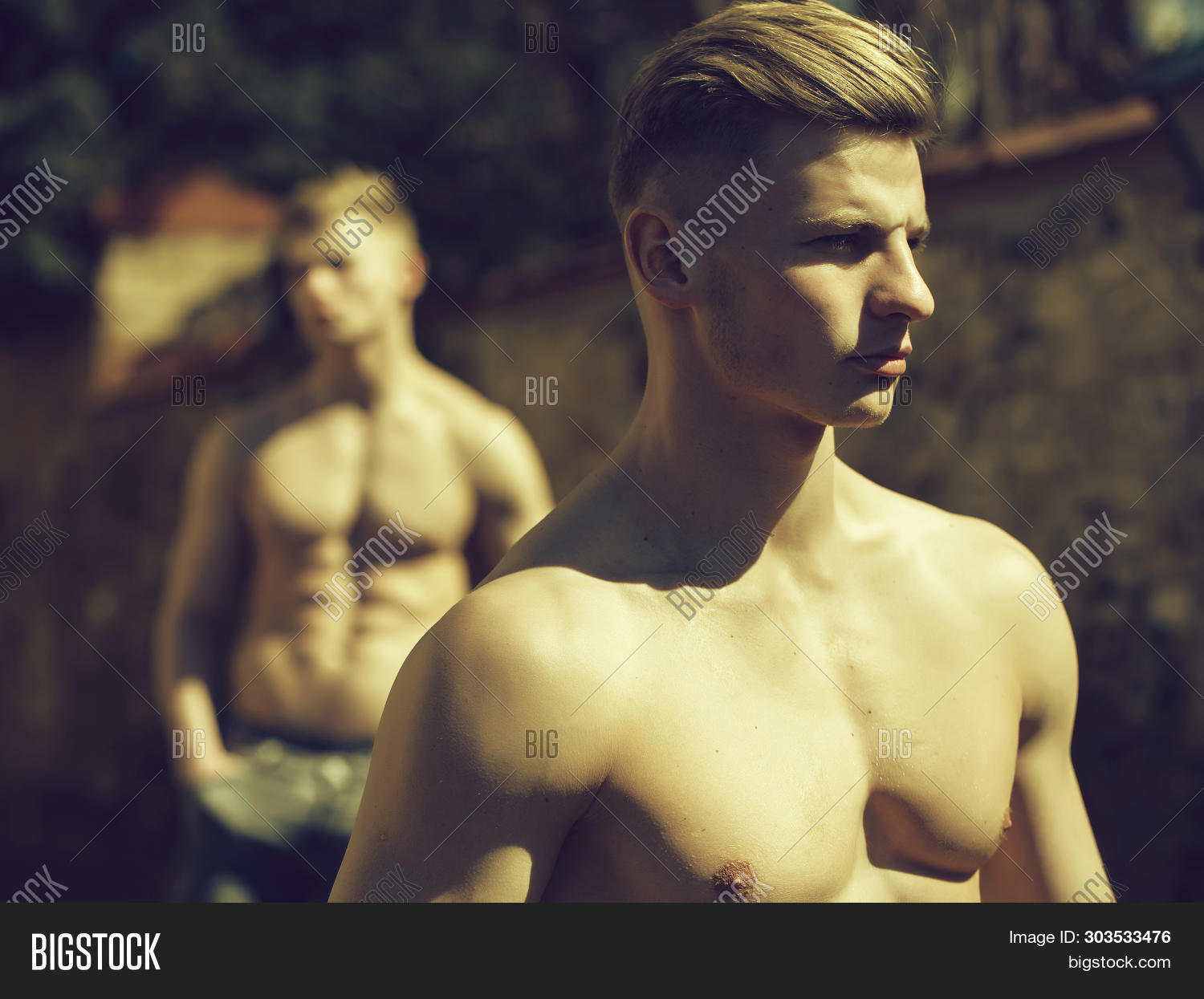 Young Man Sexy Muscular Bodybuilder Macho With Bare Torso Stylish ...