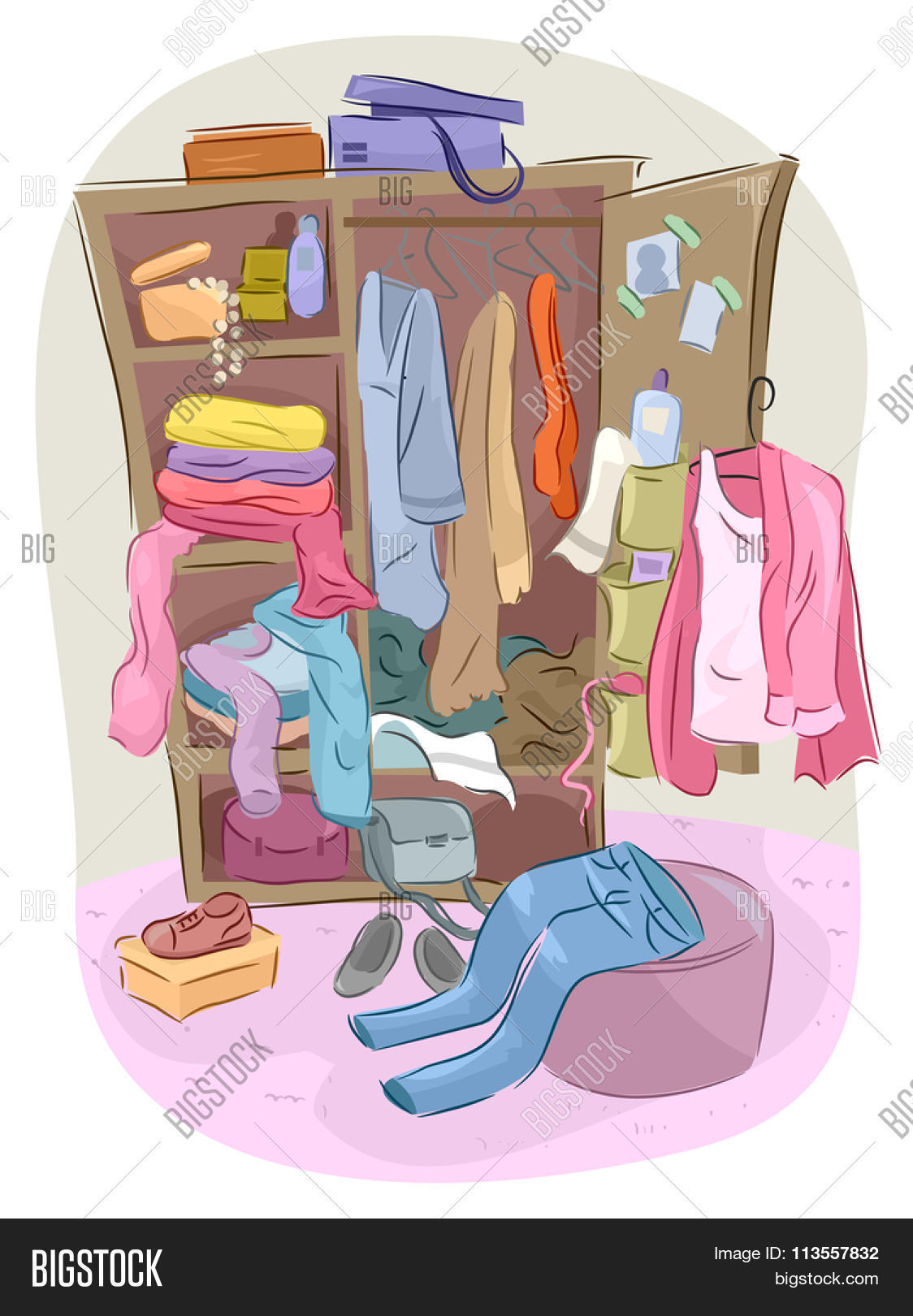 Illustration of a Closet Overflowing with Clutter image & stock photo ...