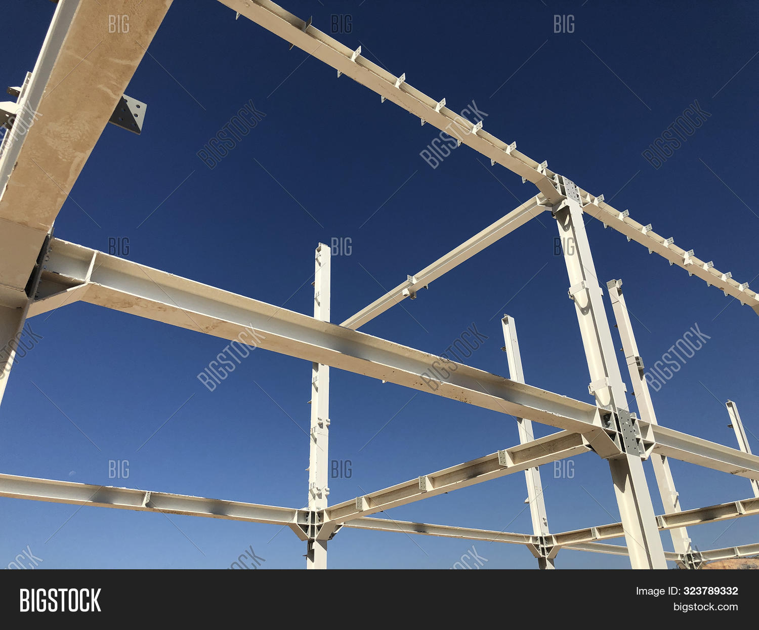 Metal Frame Of Prefabricated Industrial Building. Pillars And Girders ...
