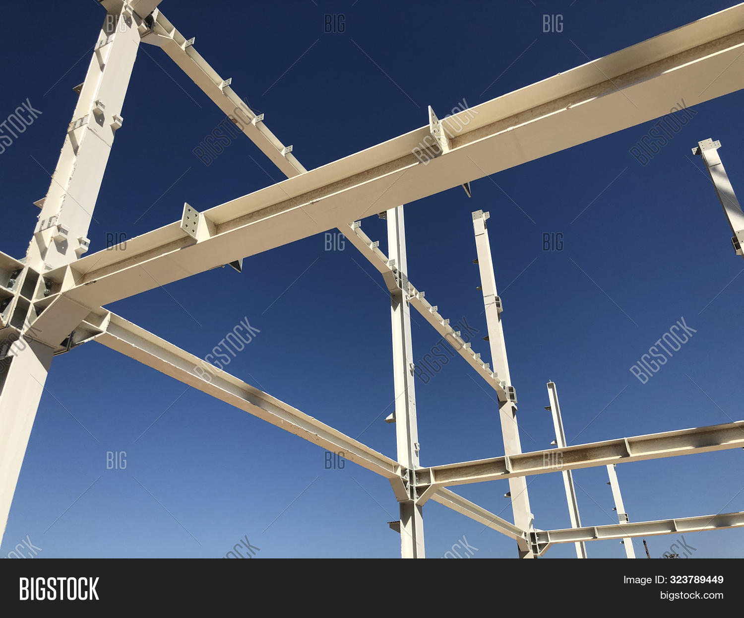 Metal Frame Of Prefabricated Industrial Building. Pillars And Girders ...