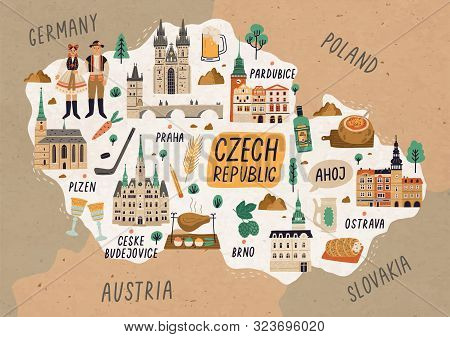 Czech Republic Cultural Map Hand Drawn Illustration. European Country ...