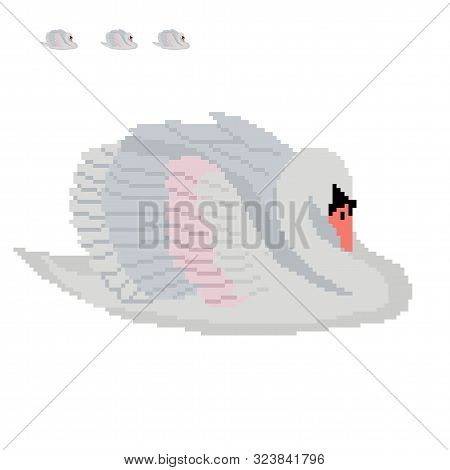 Minimalistic Pixel Graphic Symbol Of Swan. Pixel Art Vector Object ...