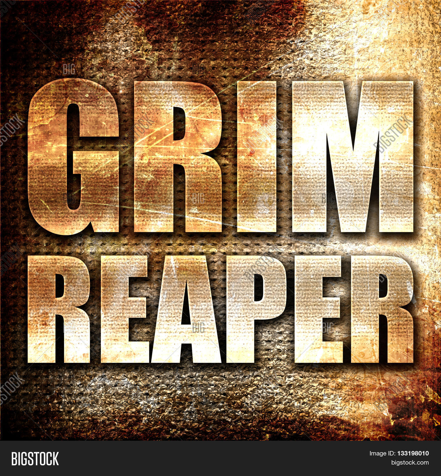 grim reaper, 3D rendering, metal text on rust background image & stock ...