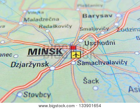 Map with focus set on Minsk, Russia. - Stock Image - Everypixel