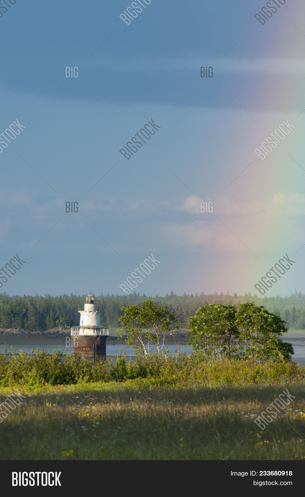 Rainbow Is Formed After Summer Storm By Lubec Channel Lighthouse In ...