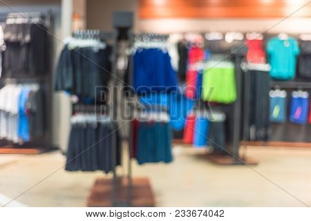 Blurred Interior Of Sports And Fitness Clothing Store In America ...