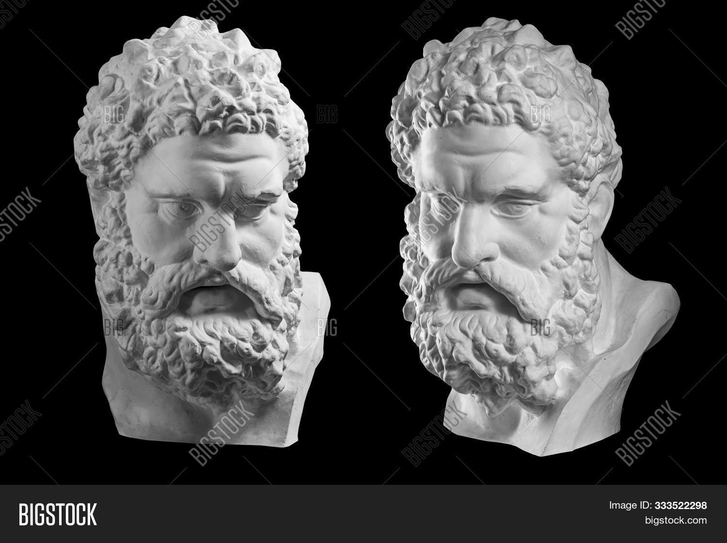 Two Bust Of Hercules. Heracles Head Sculpture, Plaster Copy Of A Statue ...