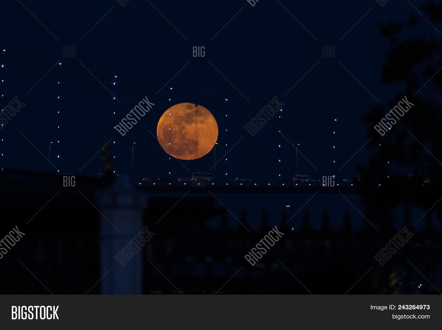 Super Blue Blood Moon Behind Bosphorus Bridge In Istanbul, Turkey image ...