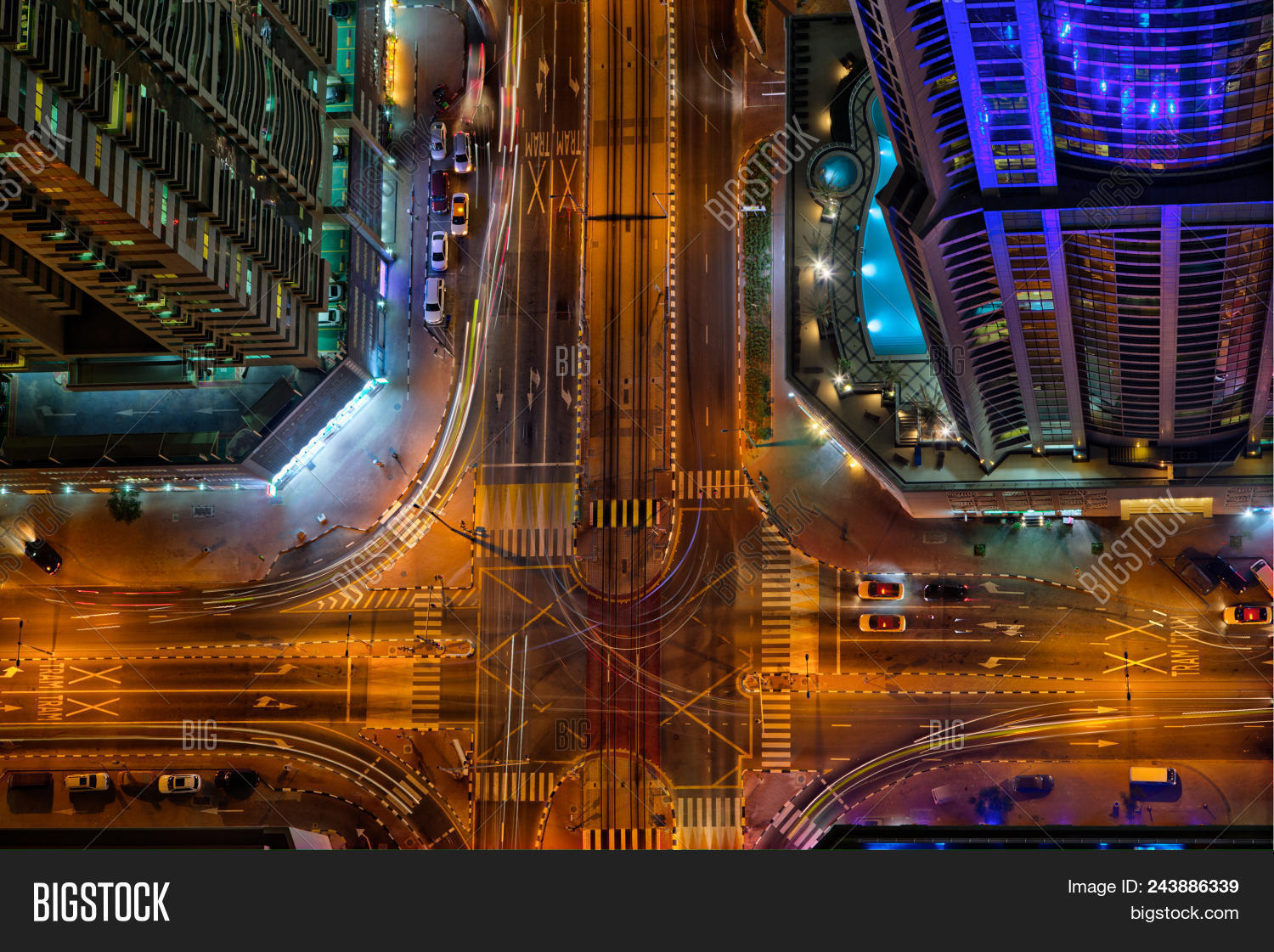 Top view on Dubai skyline during night with amazing city center ...