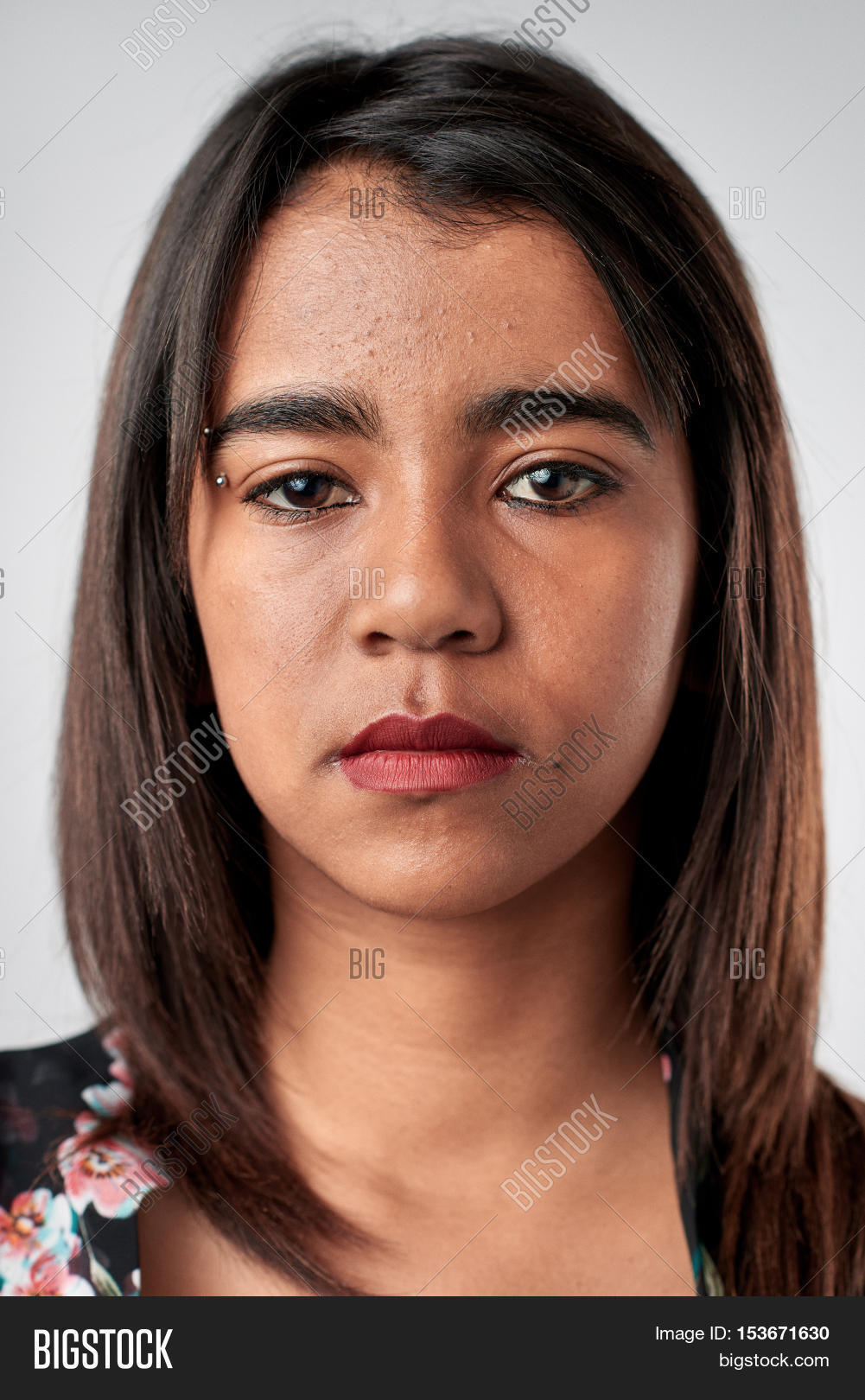 Portrait of real woman with no expression ID or passport photo full ...