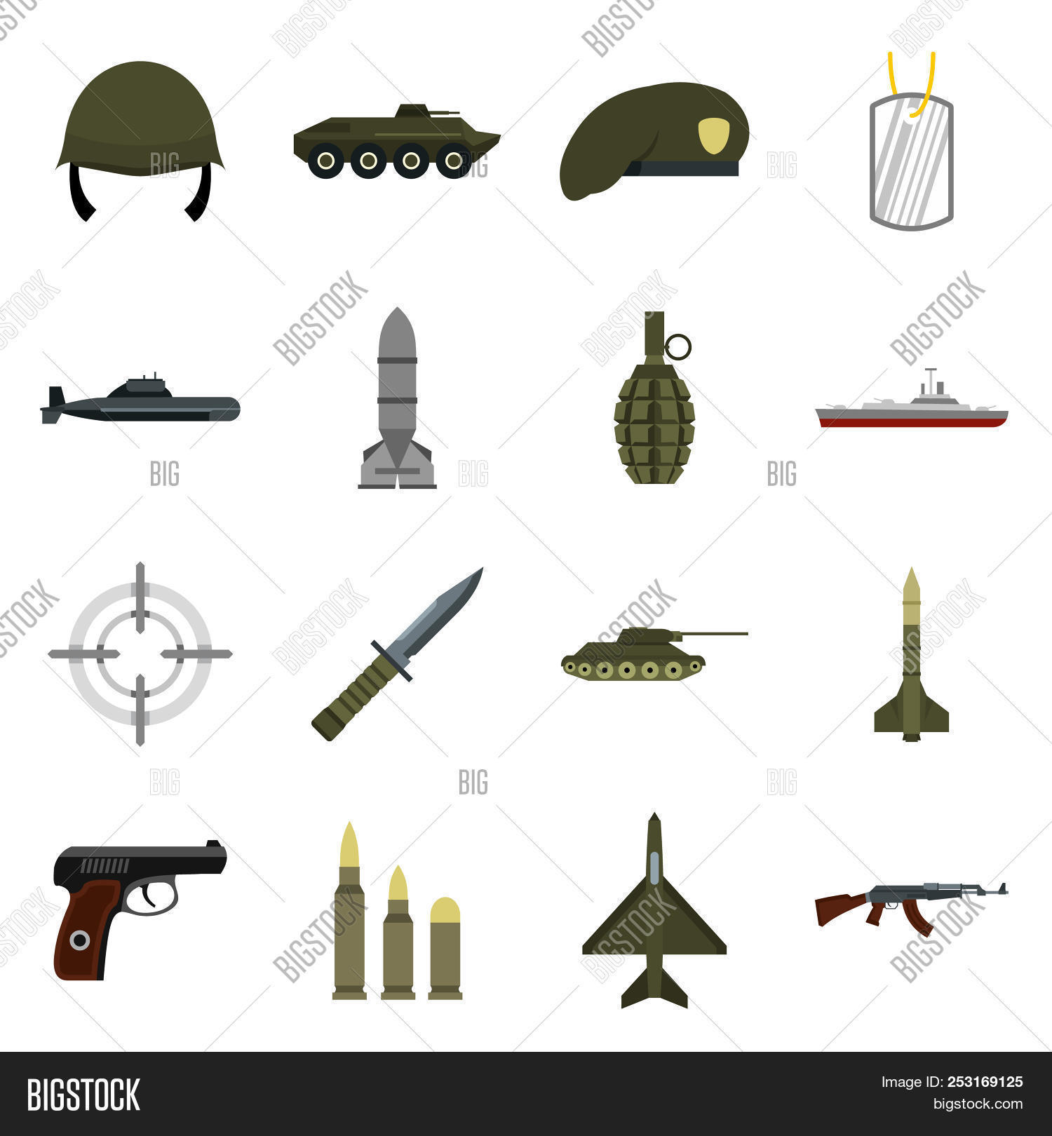 Flat Military Icons Set. Universal Military Icons To Use For Web And ...