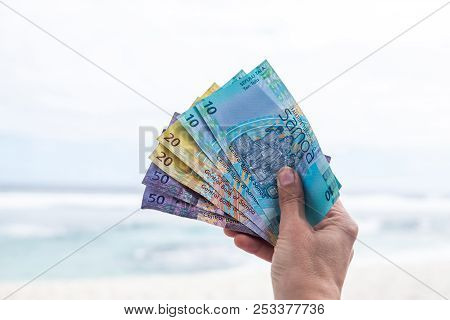 Samoan Tala Currency (wst) - Right Hand Holding Colorful Bank Notes ...