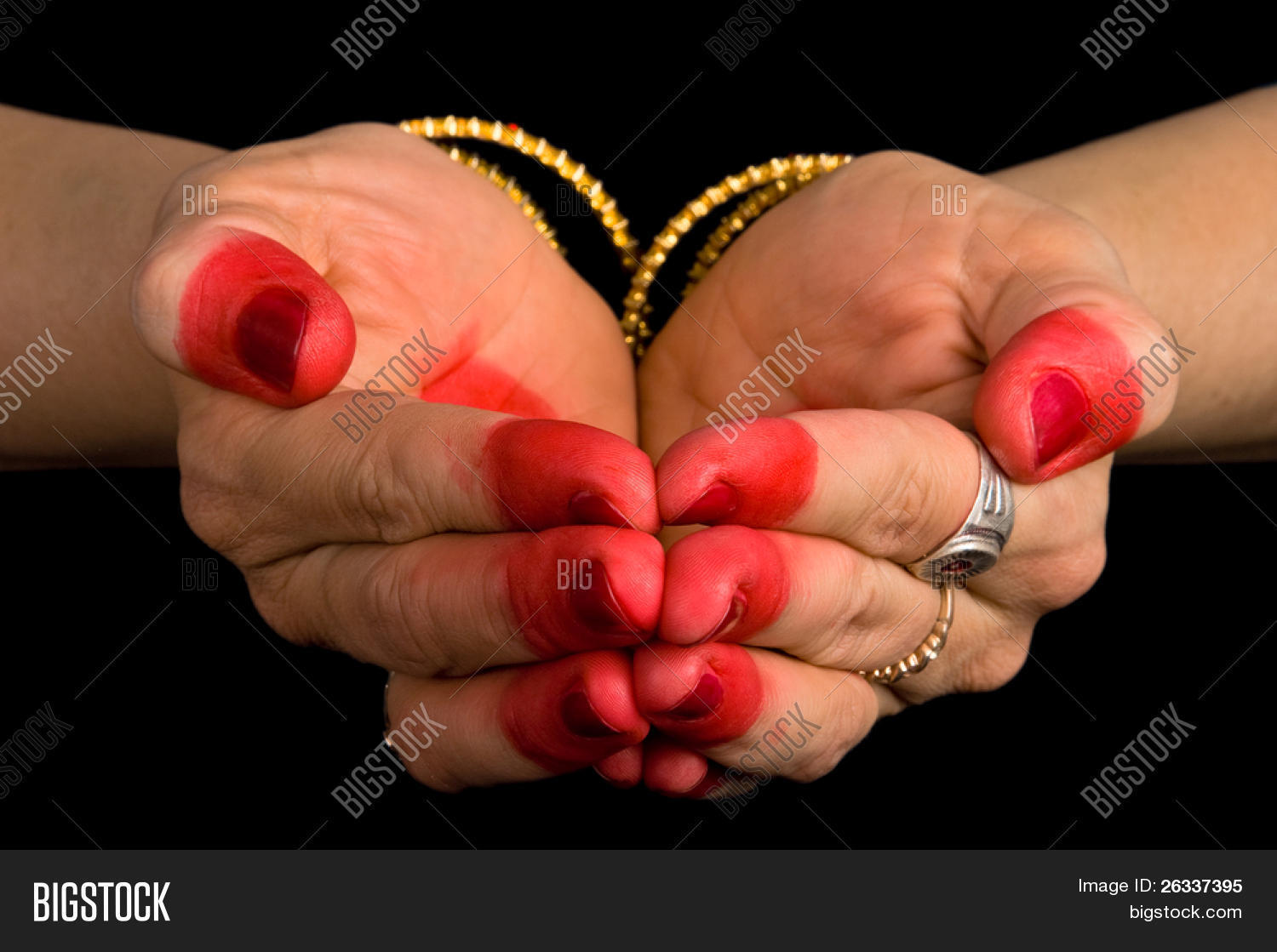 Woman hands showing Pushpaputa hasta of indian classic dance Bharata ...