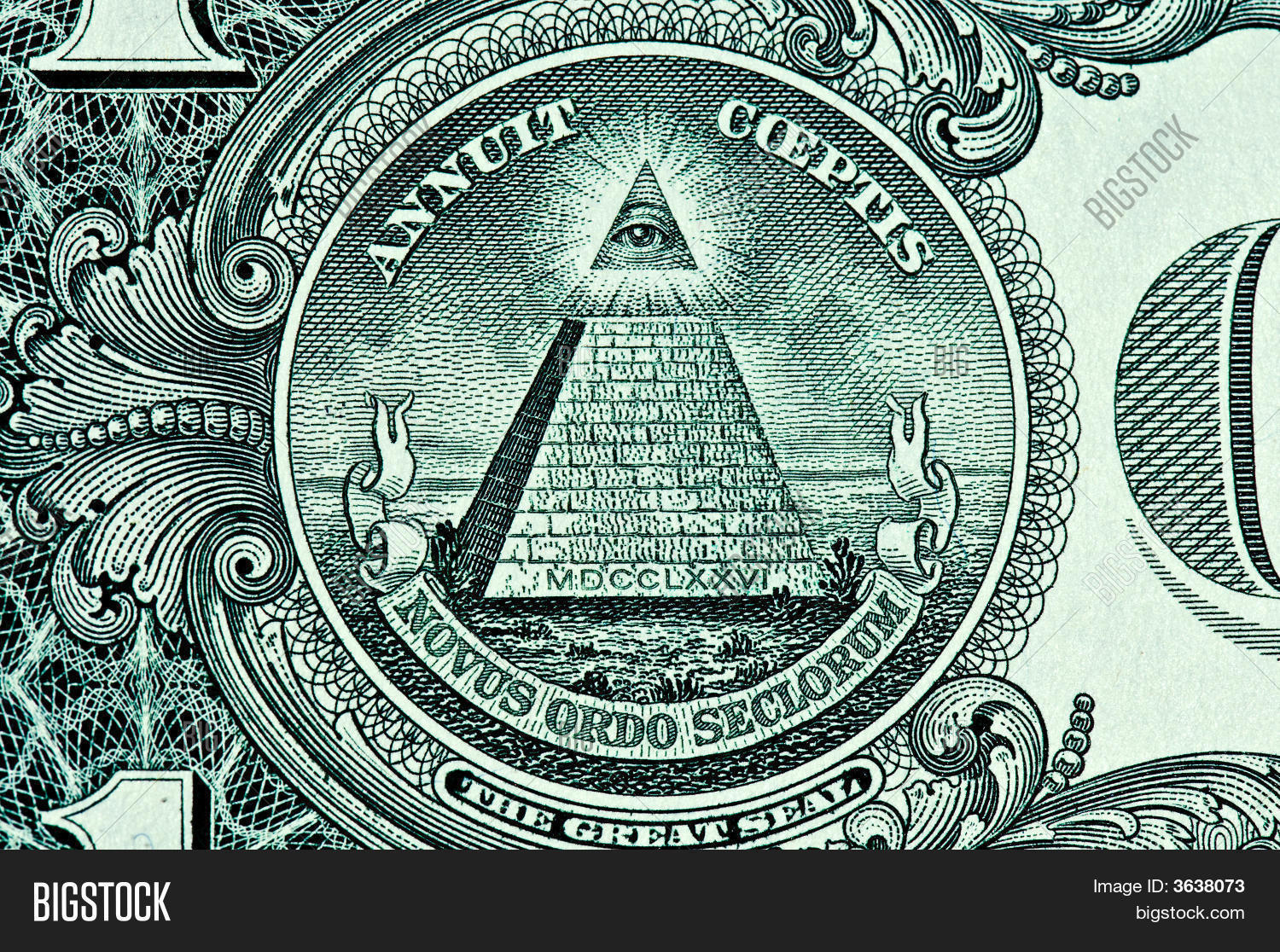 Pyramid On One Dollar Bill image & stock photo. 3638073