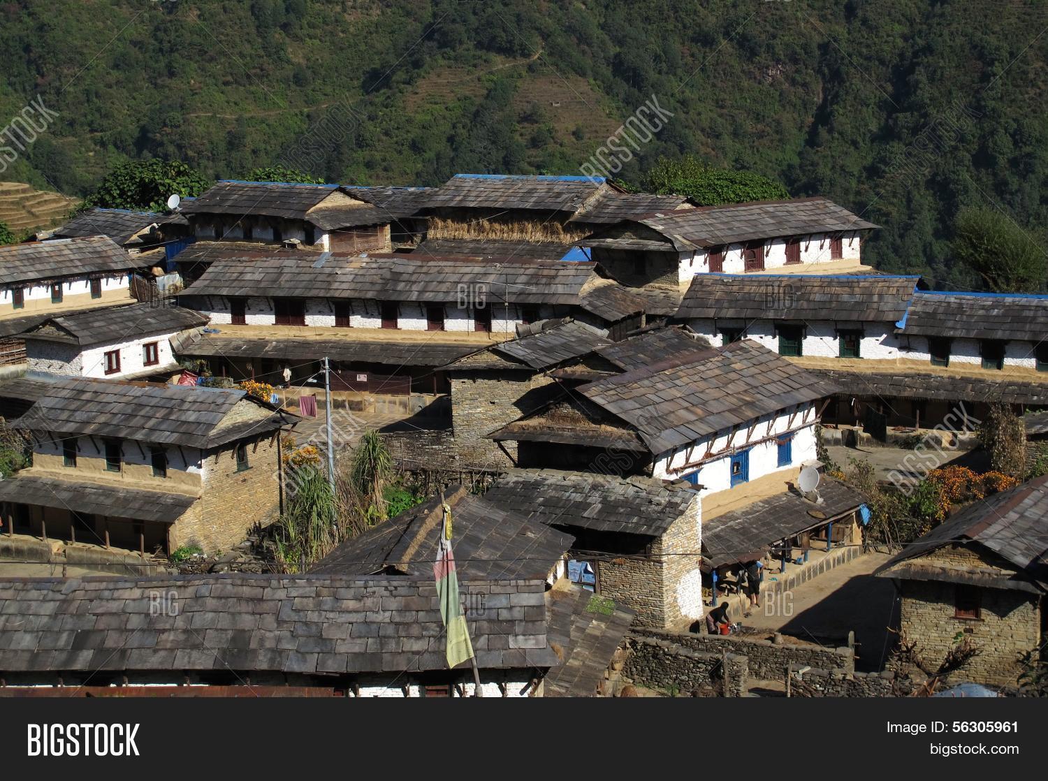 Beautiful Gurung village Ghandruk image & stock photo. 56305961